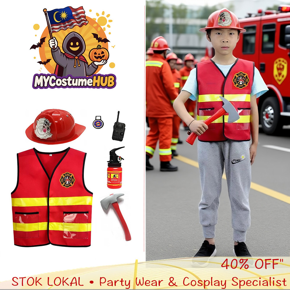 Fireman Firefighter Costume Kids Cosplay Vest Toys Helmet Girls Boys ...