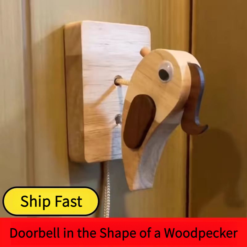 Manual Drawstring Wooden Woodpecker Doorbell Door Knocker Handy Tool ...