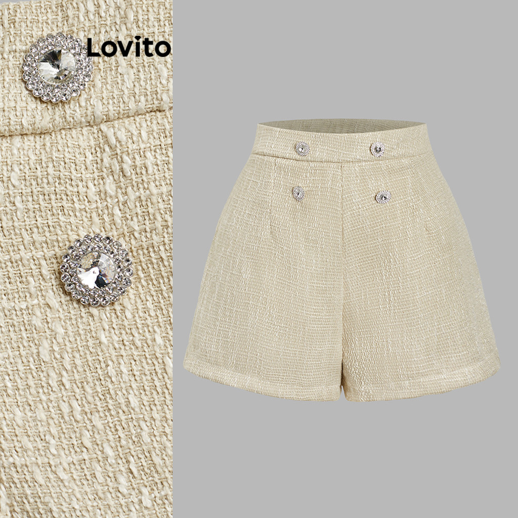 Lovito Elegant Plain Double Button Shorts for Women L113MD295 | Shopee ...