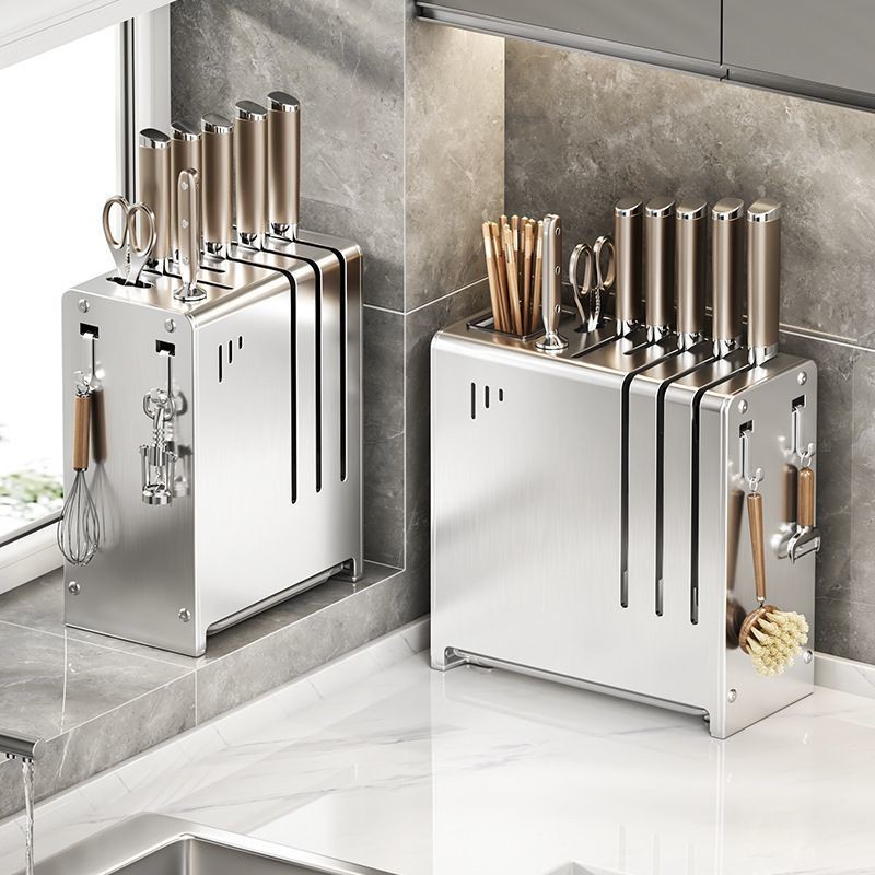 Stainless Steel Kitchen Knife Rack Shelf Multifunctional Countertop ...