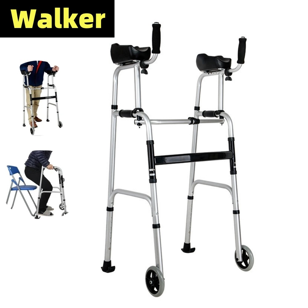 Foldable Double Arm Walker Aid For Elderly Disabled People Walking ...