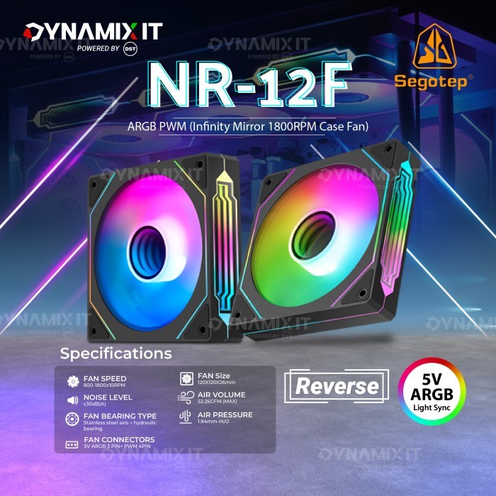 SEGOTEP NR12F Reverse ARGB PWM Infinity Mirror 1800RPM Case Fan - Black ...