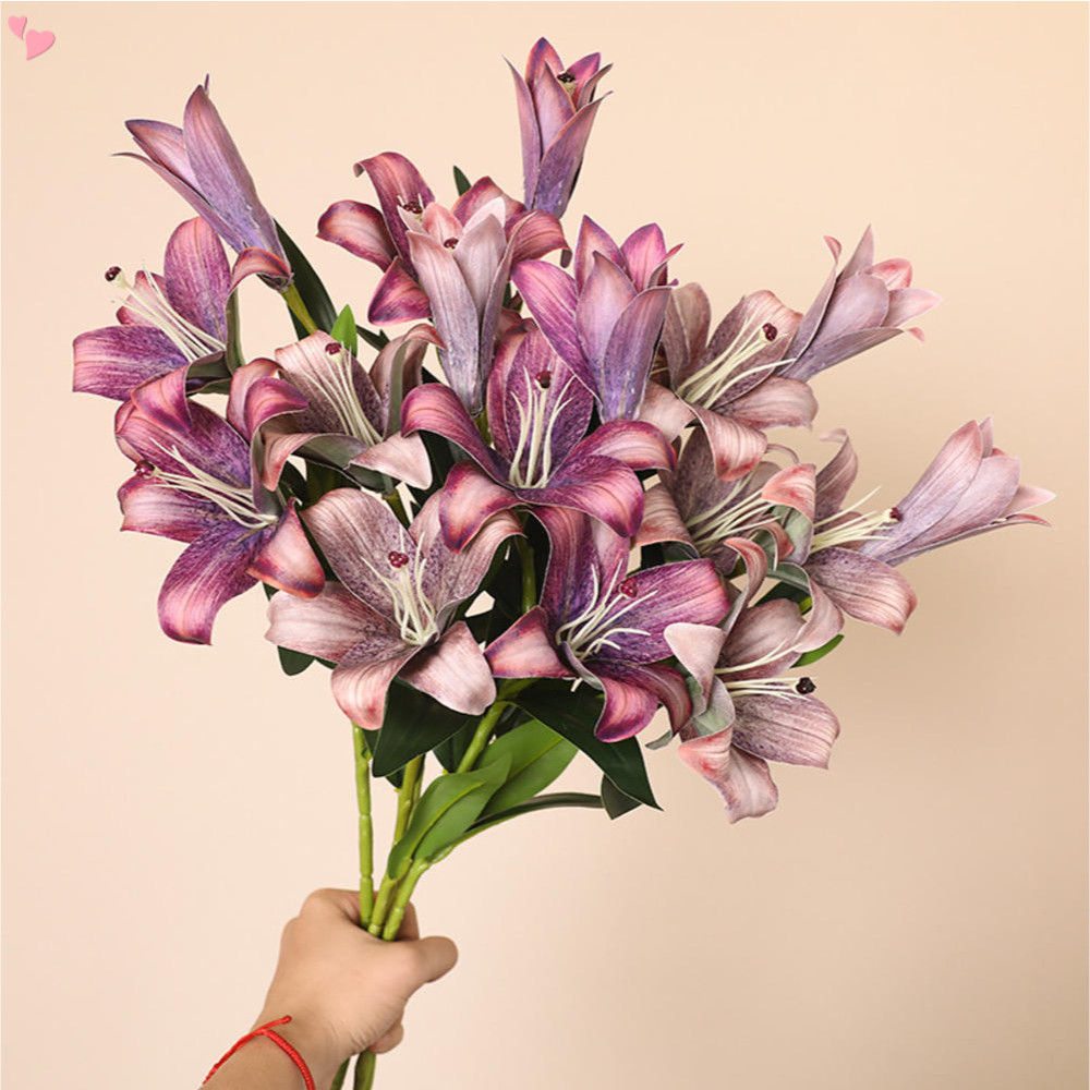 Artificial Lily Flowers, Long Stem Artificial Stargazer Lilies with 3 ...