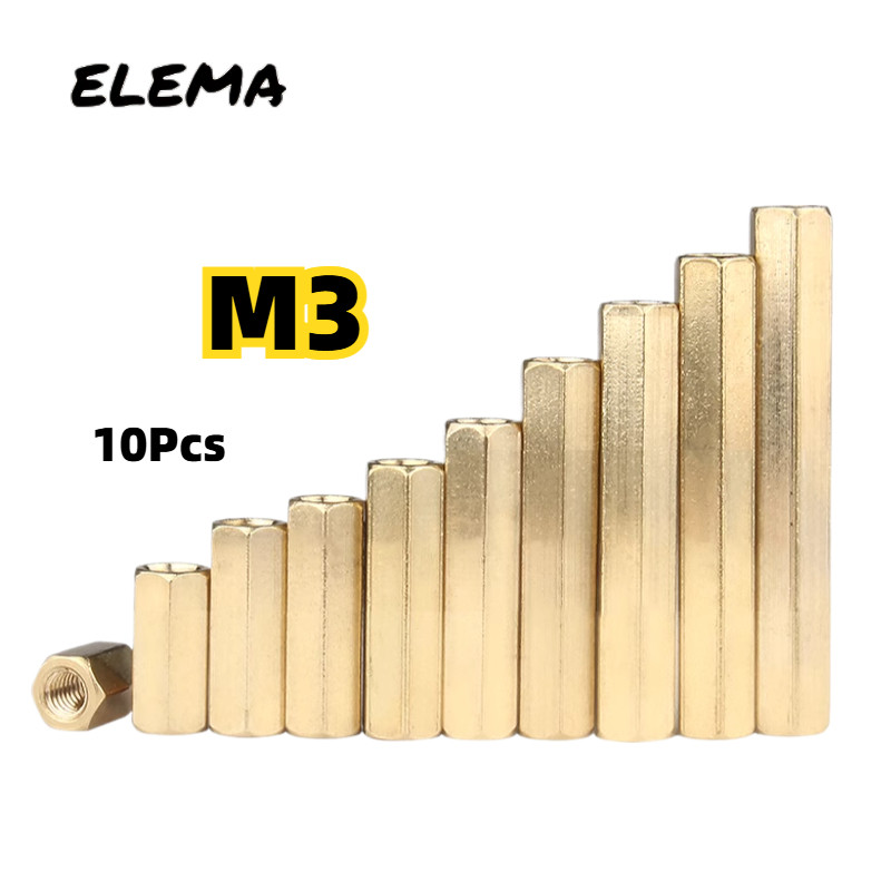 10Pcs M3 Brass Double-through Hexagonal Studs copper pillar Female Hex ...