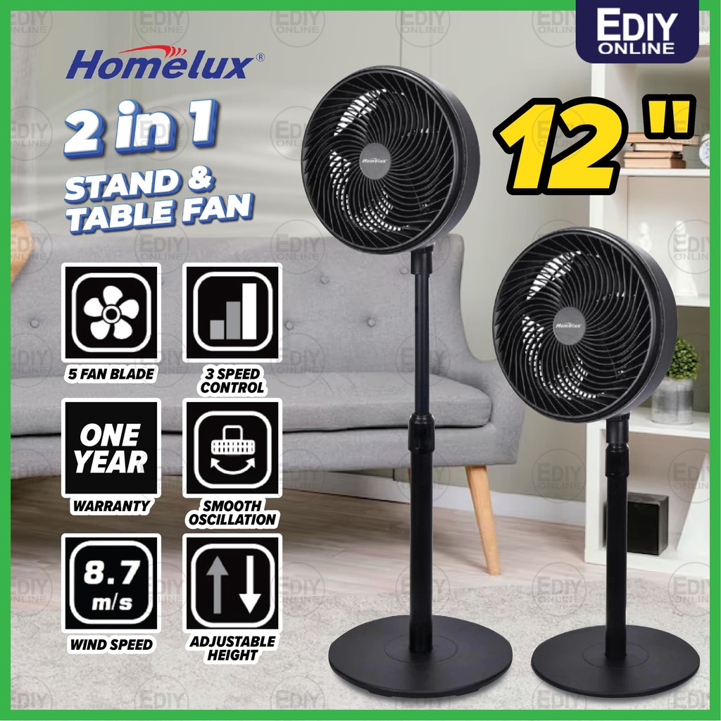 SIRIM 】 HOMELUX HSF-112PW(C) Turbo Powerful Circulation 12'' Stand Fan ...