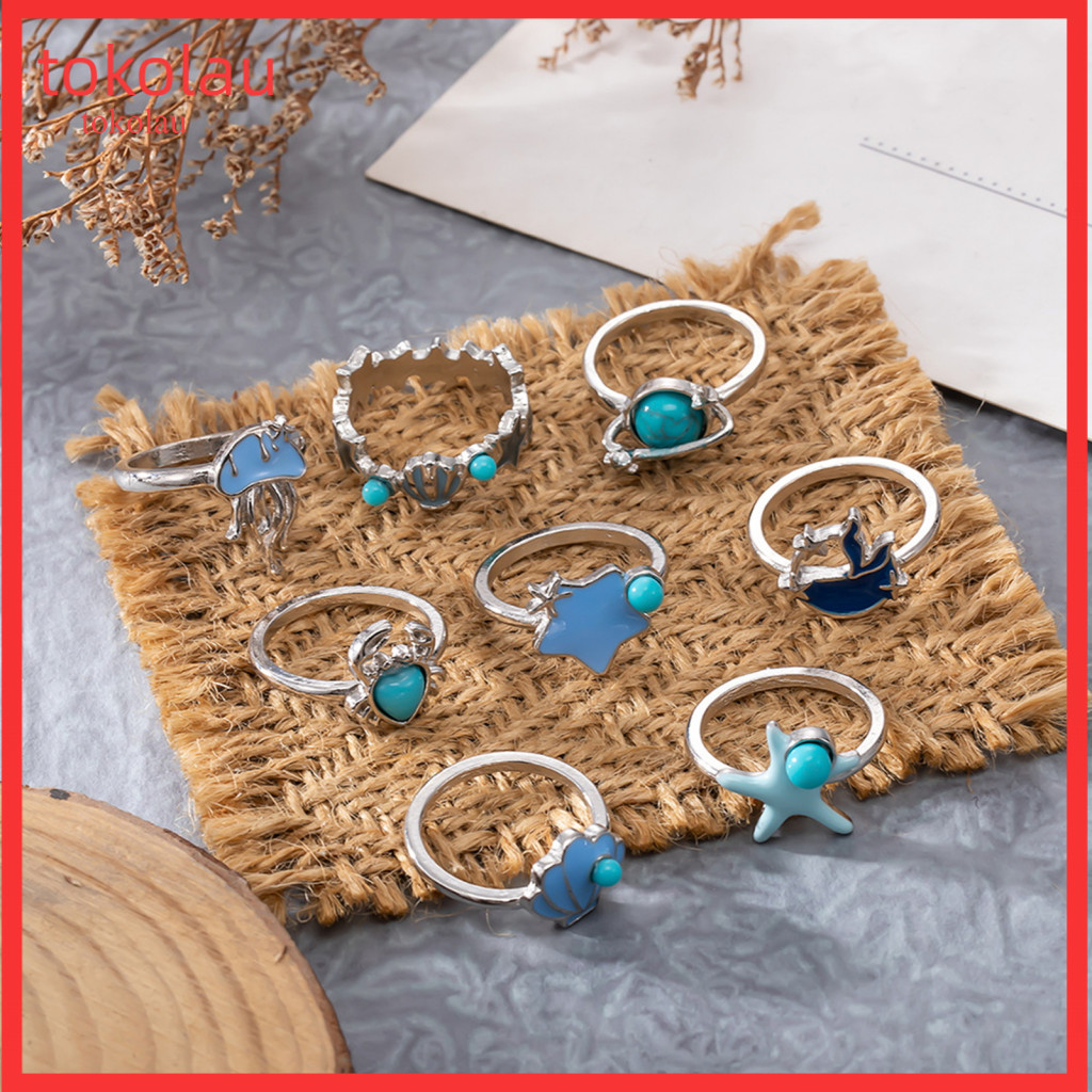 Ocean Theme Rings Classic Ring Ocean Theme Women Ring Set Crab Seashell ...