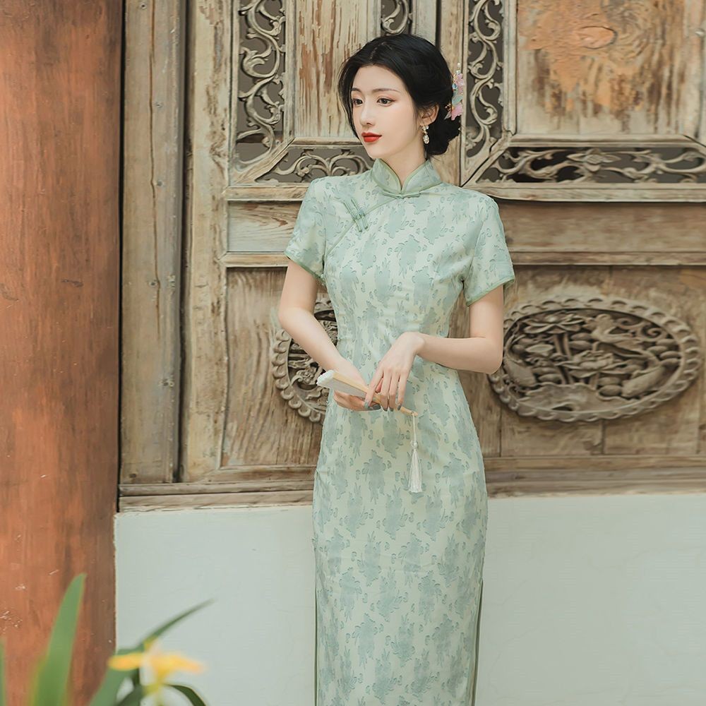 Green Improved Cheongsam Retro Republican Style 2025 Young Girl Floral ...