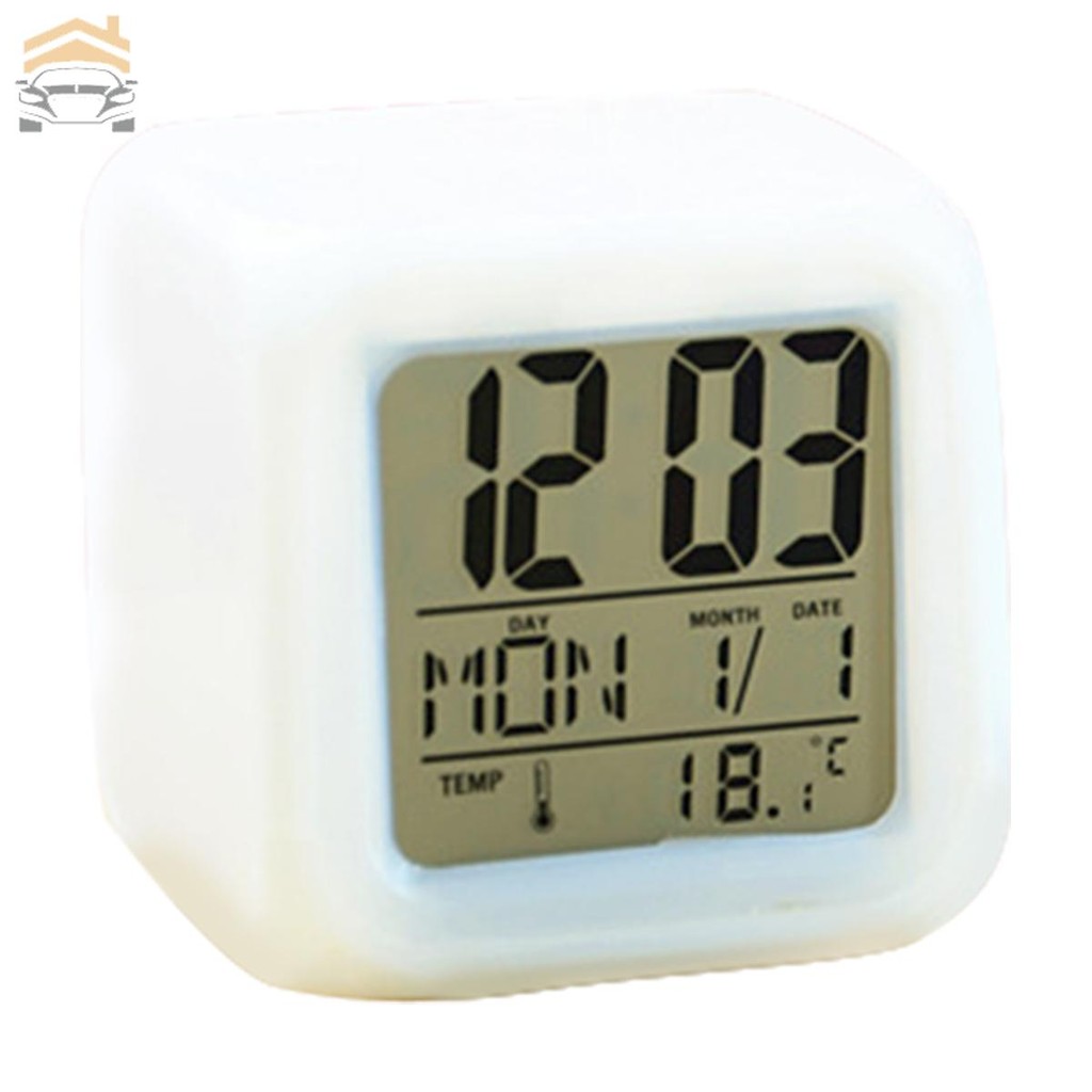 LED Digital Alarm Clock Mini Desk Cube Clock with Colorful Lights and ...