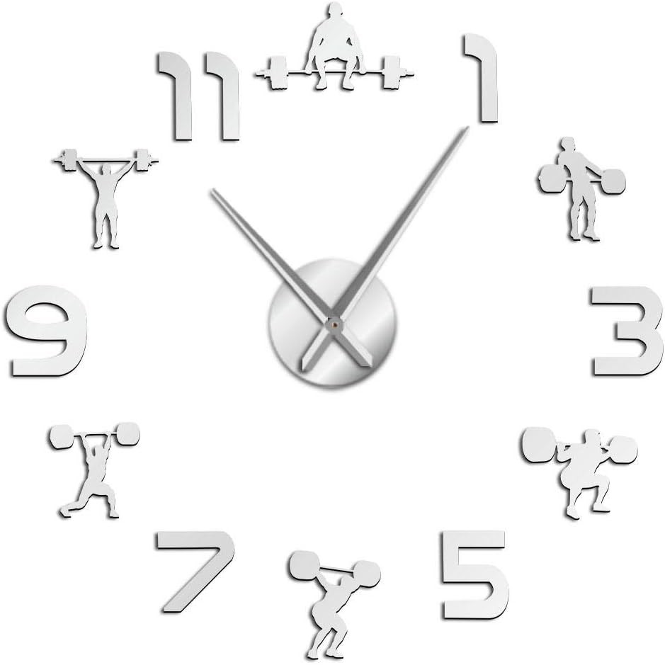 Weightlifting Fitness Room Wall Decor DIY Giant Wall Clock Mirror ...