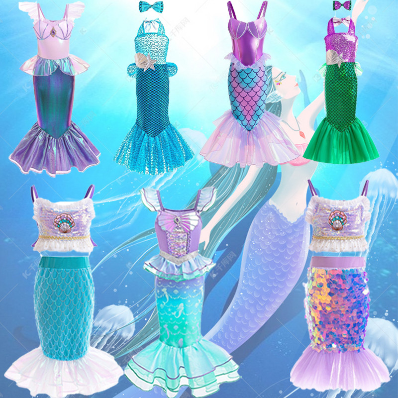 The Little Mermaid Princess Costume for Girl Ariel Sequined Mermaid ...