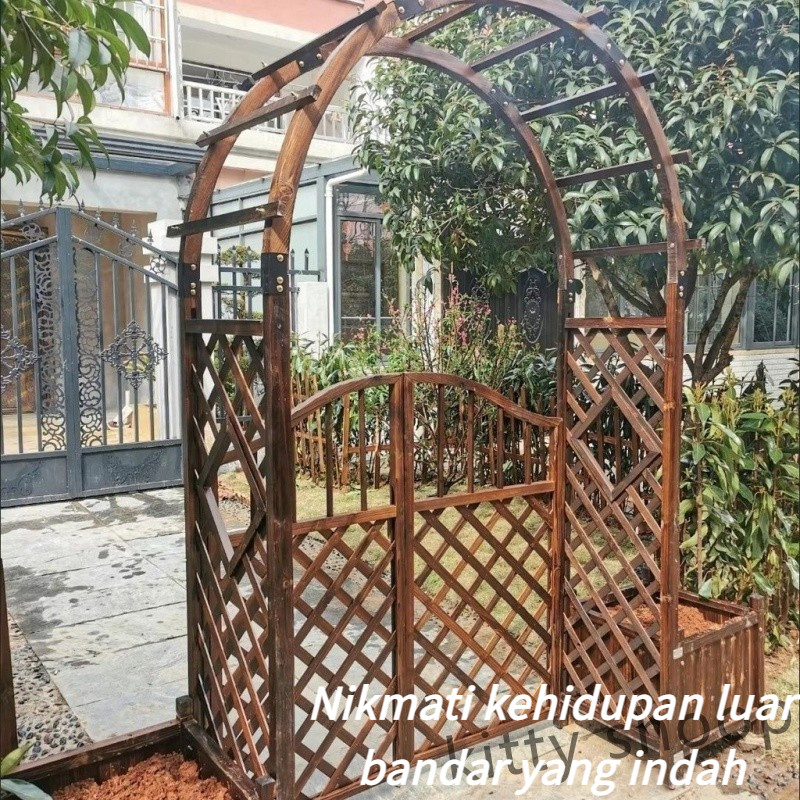 Antiseptik Kayu Gerbang Bunga Stand Luar Taman Halaman Grid Kekisi ...