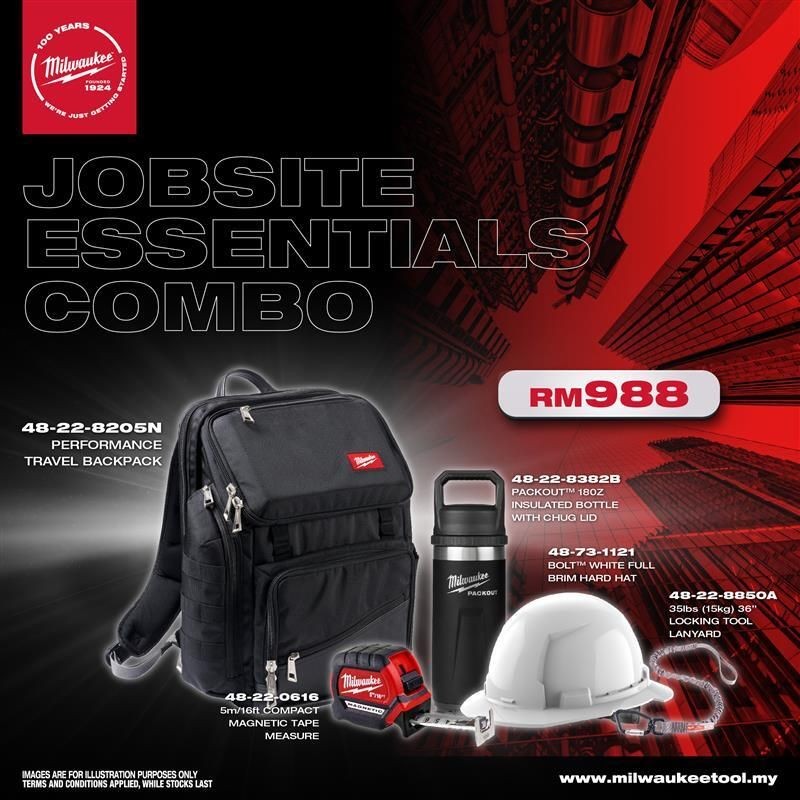 Milwaukee Jobsite Essentials Combo 988 / Milwaukee Helmet Combo / Backpack Combo | Shopee Malaysia