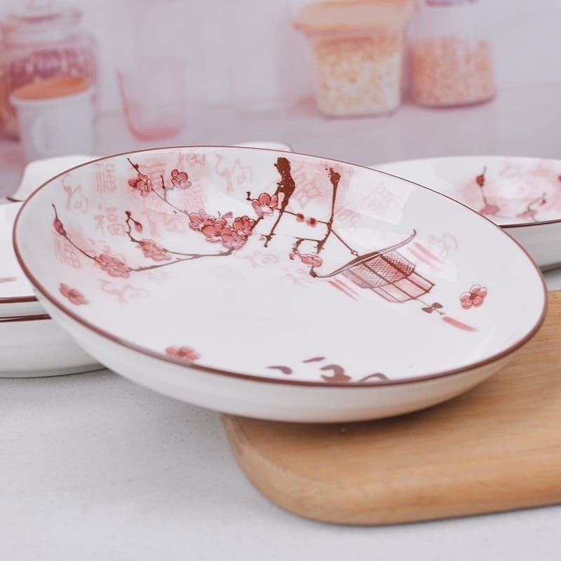 NEW CNY Red Blossom Traditional Design Porcelain Bowl And Plate 中式陶瓷碗碟 ...