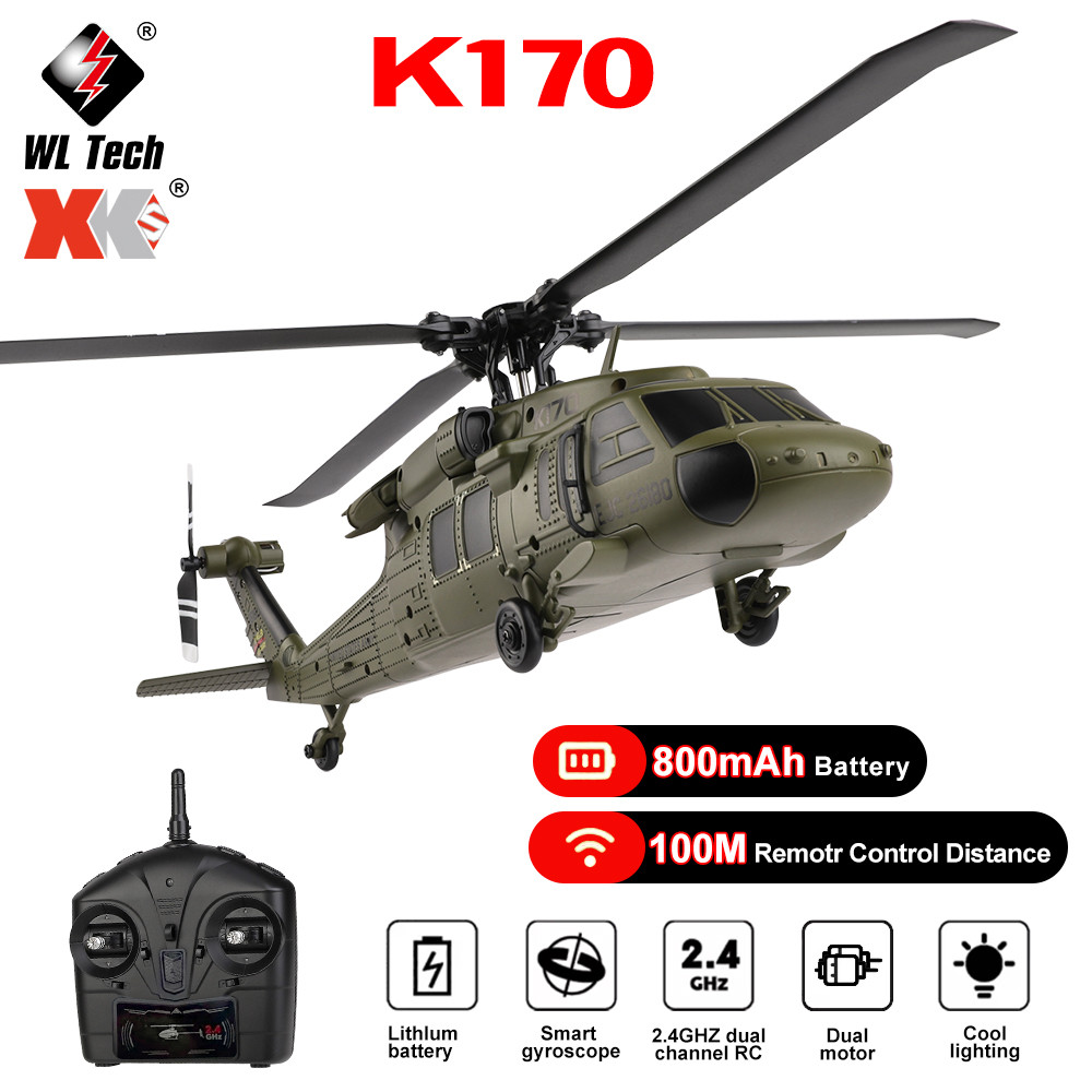Wltoys K170 RC Helicopter UH-60L Black Hawk 4 Bladed Aircraft 6-Axis Gyro Black Eagle 4Ch Dual ...