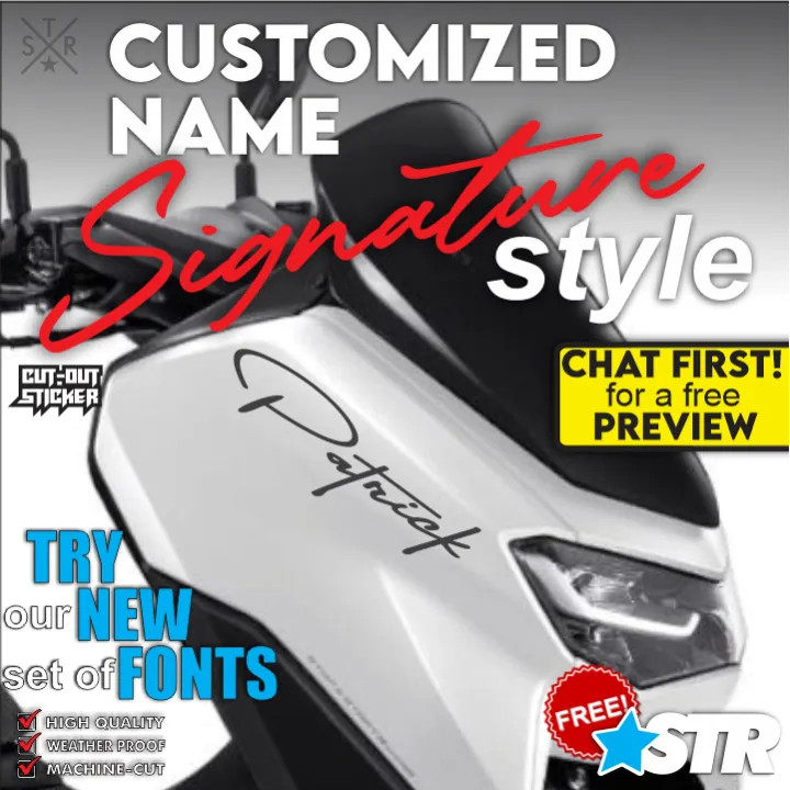 Sticker Custom Nama Sendiri Kat Motor | Sesuai Untuk Semua Model Motor | Motorcycle Sticker Y15 ...