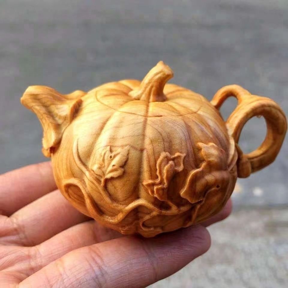 Yaba Boxwood Pumpkin Pot Wood Carving Handle Piece Play Piece Ornaments ...
