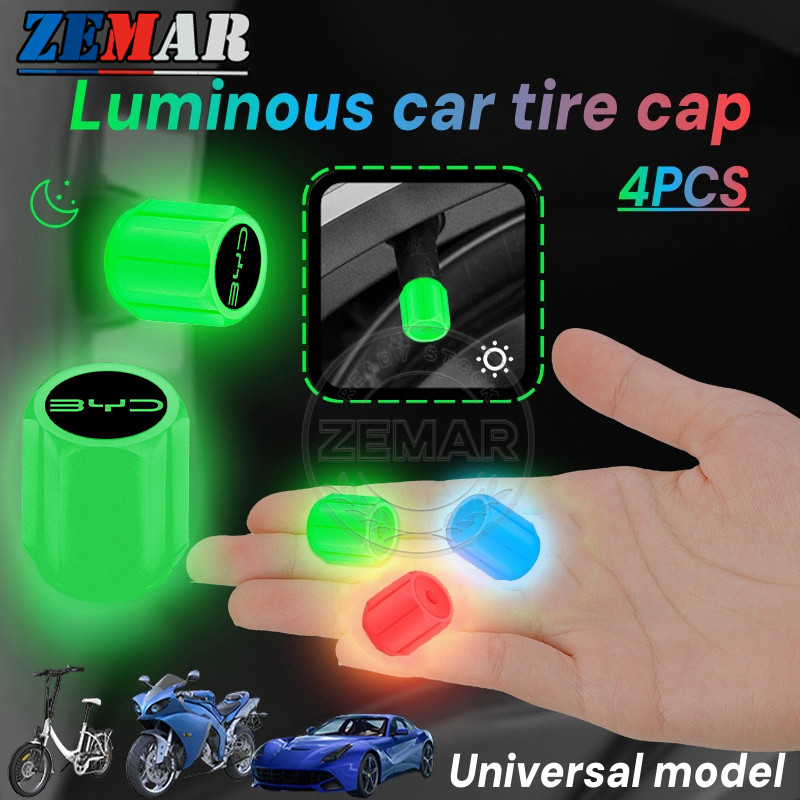 4Pcs BYD Luminous Car Tire Valve Caps Automotive Motorcycle Bicycle ...