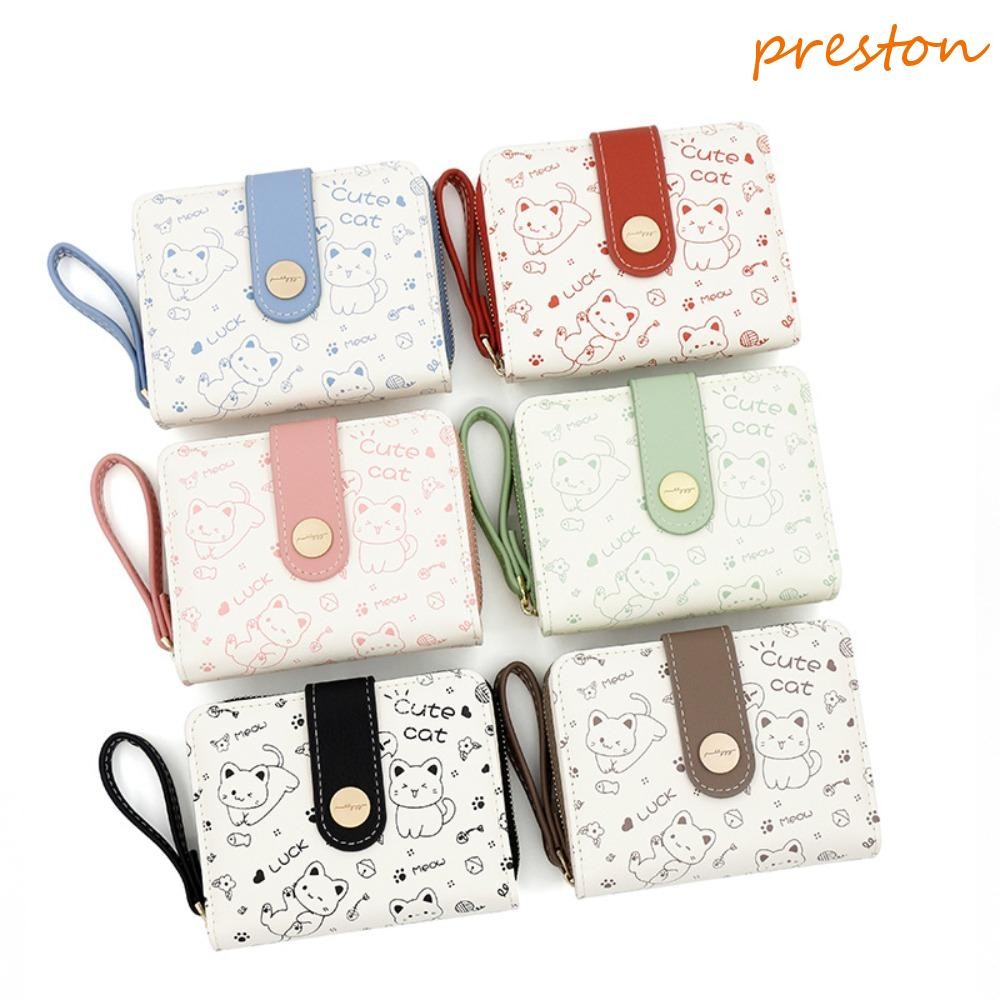 PRESTON Cute Cat Girls Wallet, Waterproof Pu Short Student Money Bag ...