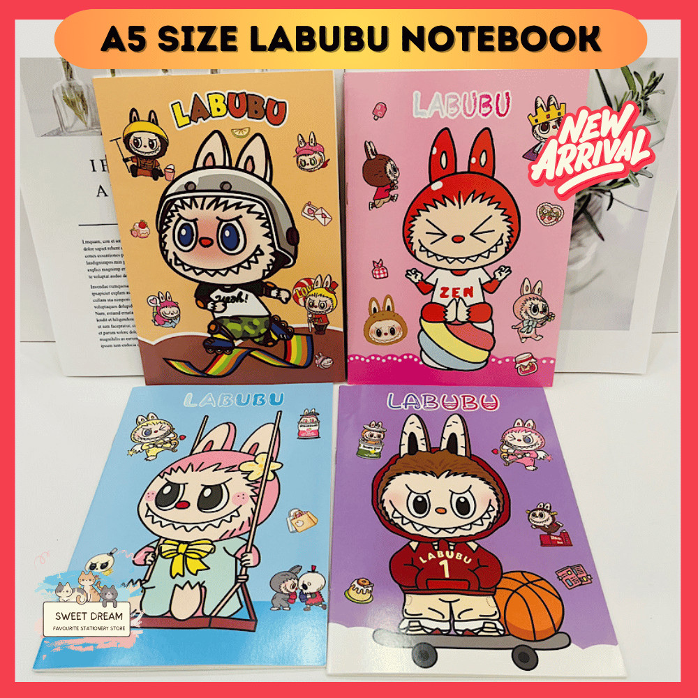 16 Sheets / 32 pages Cute Cartoon Labubu A5 Size Horizontal Line ...