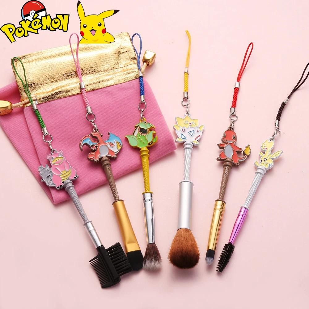 6pcs/set Anime Pokemon Make Up Brush Set Cartoon Figure Pikachu Blush ...