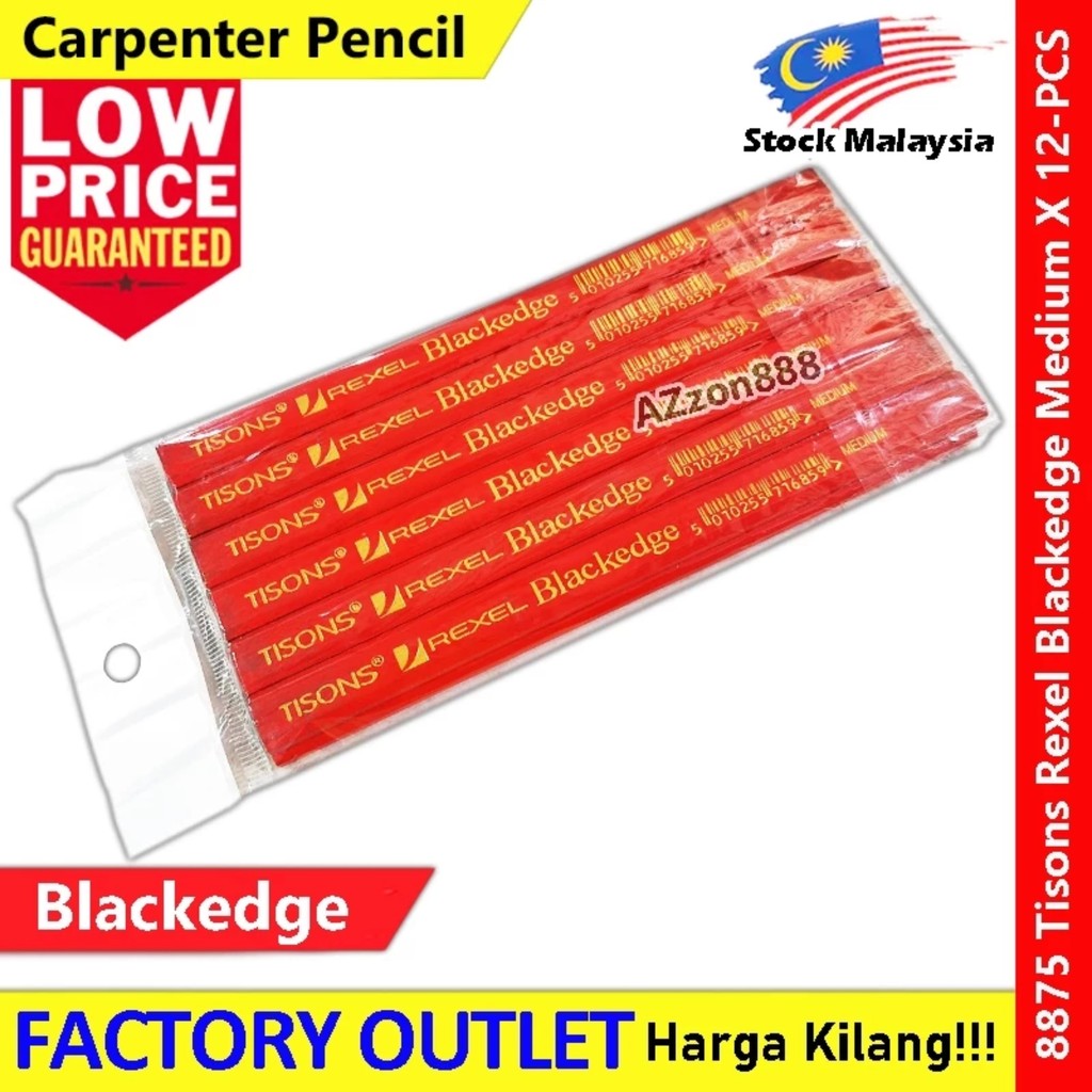 【10-PCS/12-PCS】Rexel Carpenter's Pencil 175mm Pensil Tukang Kayu ...