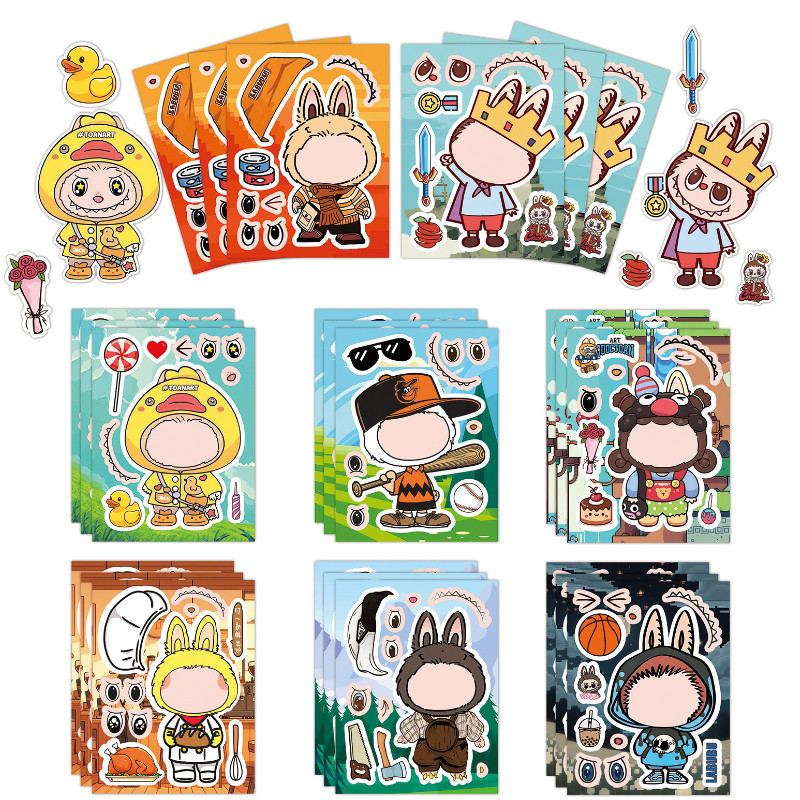8 Sheets/pack Cute Cartoon LABUBU Stickers for Children's Puzzle Face ...