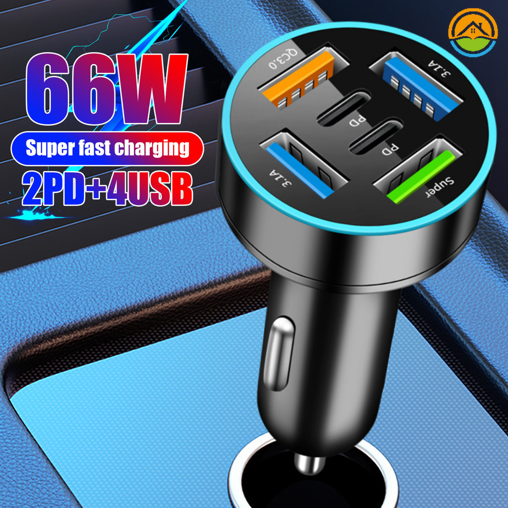 Modern 2PD 4USB Fast Charging Car Charger - Efficient Charging 66W ...