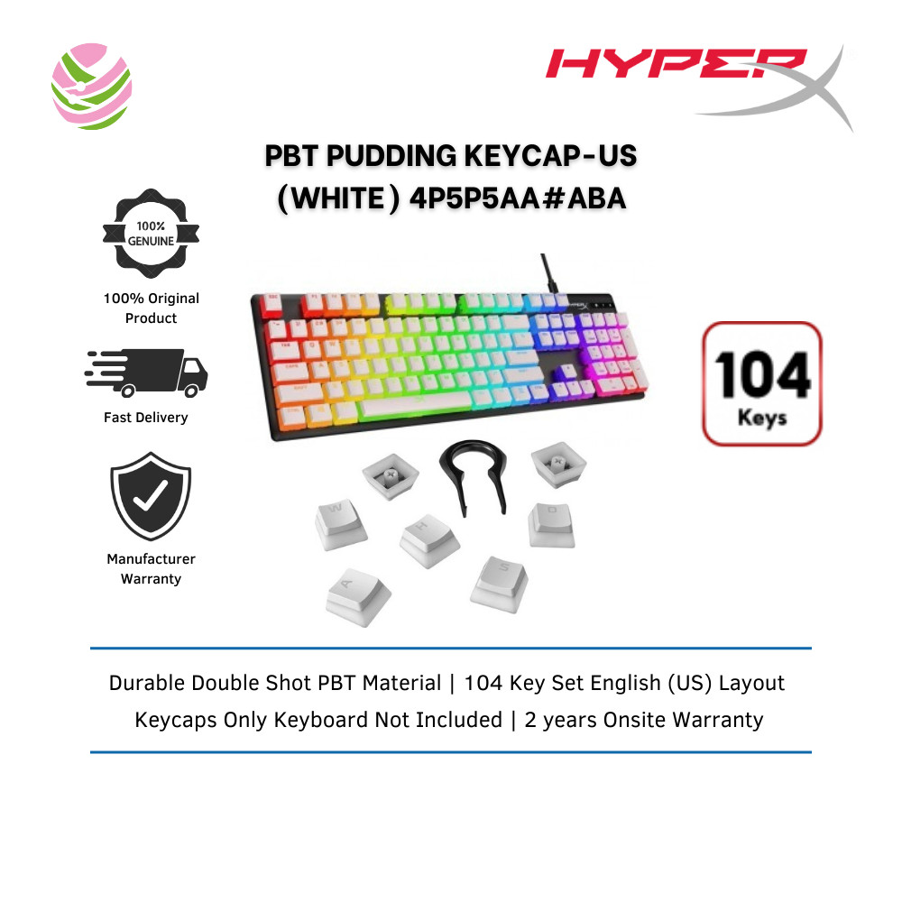 HP HyperX Pudding Keycaps (US Layout), Full Key Set, PBT, White ...