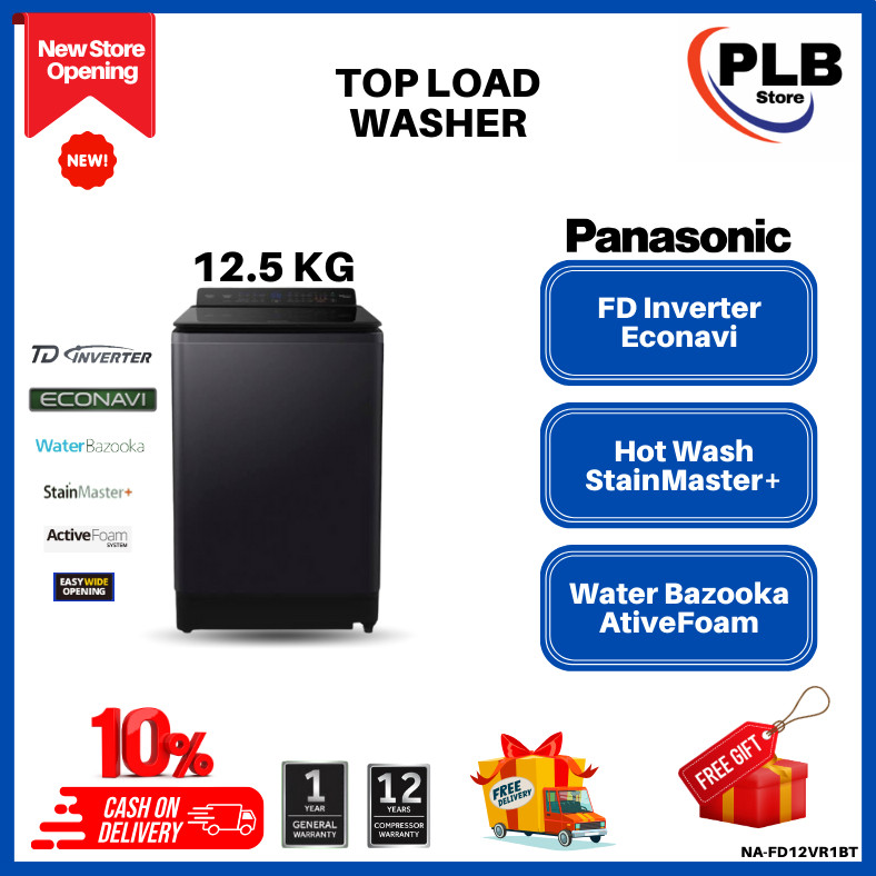 PANASONIC TOP LOAD WASHING MACHINE NA-FD12VR1BT (12.5 KG) (TD INVERTER ...