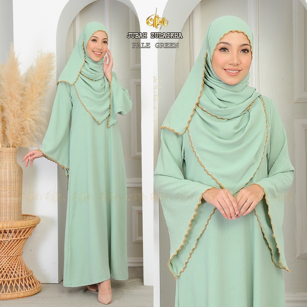 Jubah Dress Zulaikha Sulam Ironless Sekali Shawl Sulam Mc180 | Shopee ...