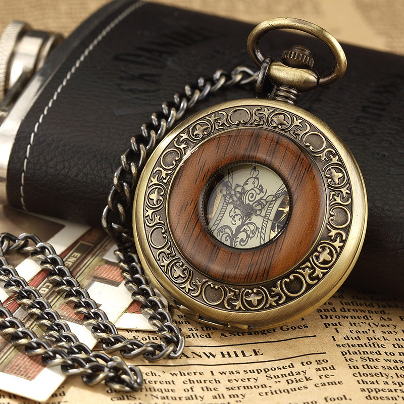 New Product High-End Mechanical Pocket Watch Stainless Steel Wooden ...