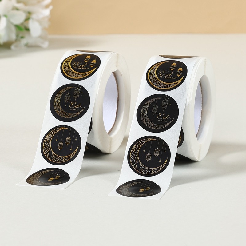 500pcs Black Gold Castle Ramadan Kareem Stickers Eid Moon Star Self ...