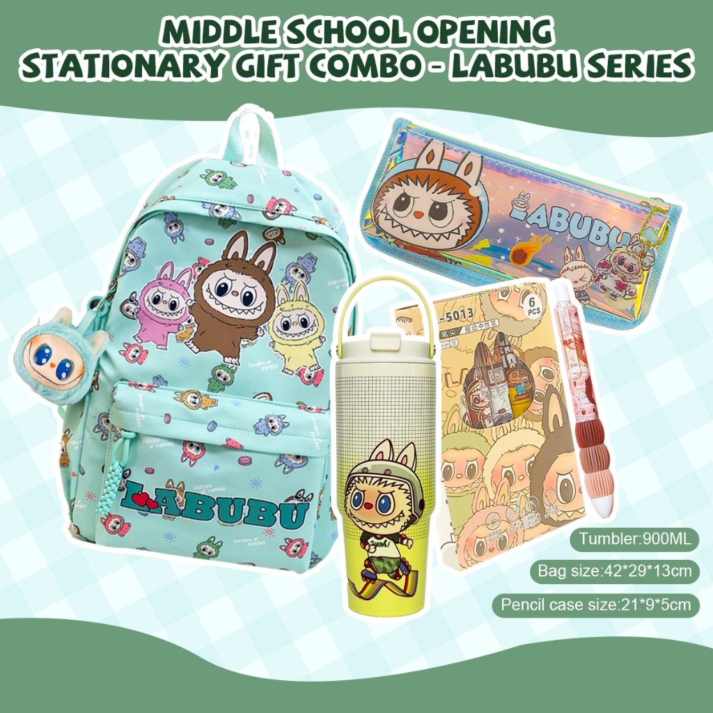 Labubu Backpack Pencil Case Neutral Pen Thermos Cup Set stationery set ...