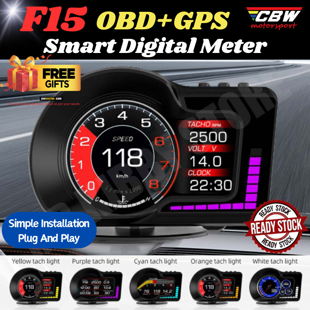 ‼️New Model🇲🇾 F15 Car OBD OBD2 Meter GPS Digital Scanner Speedometer ...