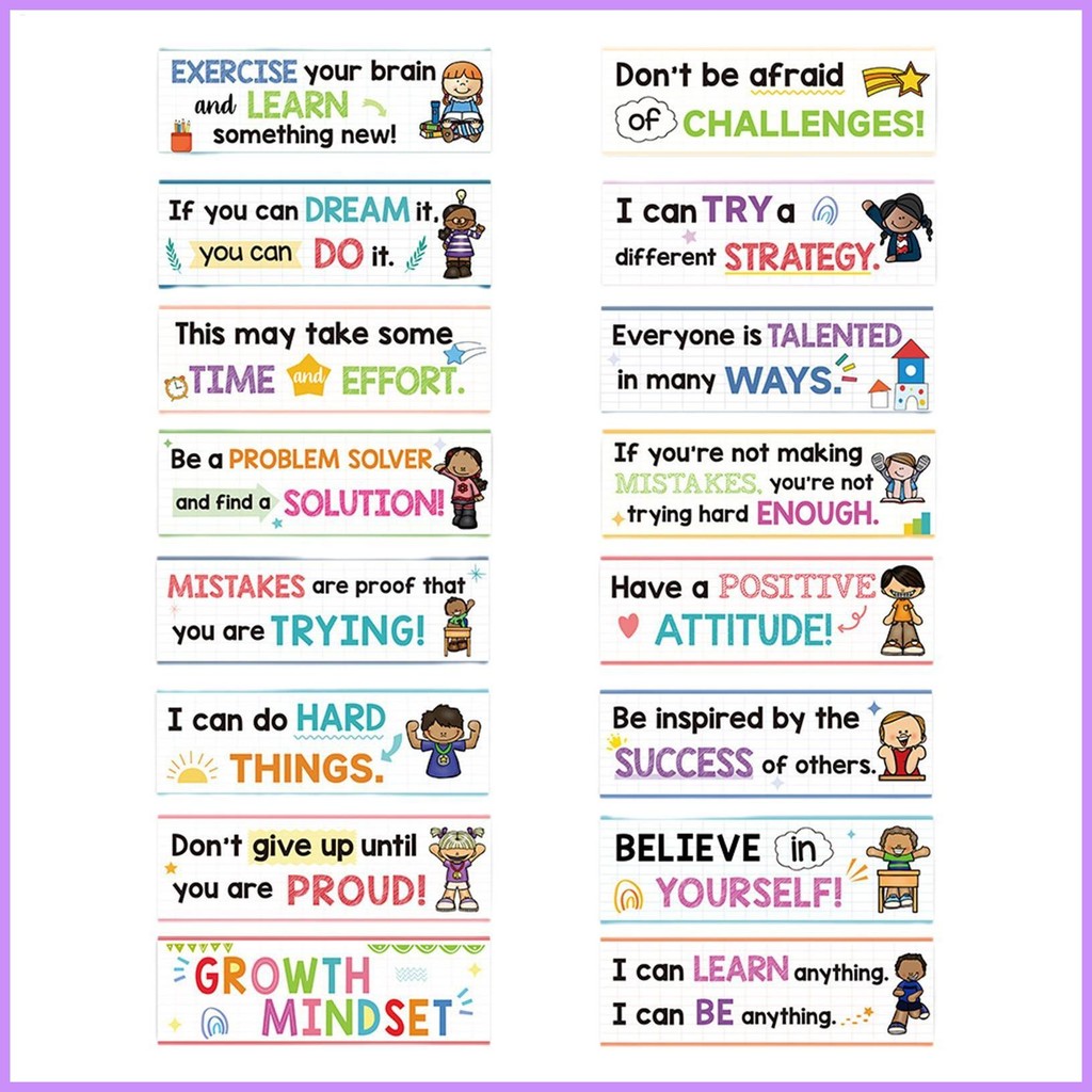 Growth Mindset Poster Inspirational 16Pieces Quote Cards Motivational ...