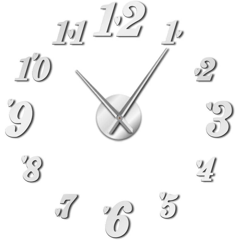 DIY Big Wall Clock Acrylic Mirror Effect Arabia Numbers with Heart ...