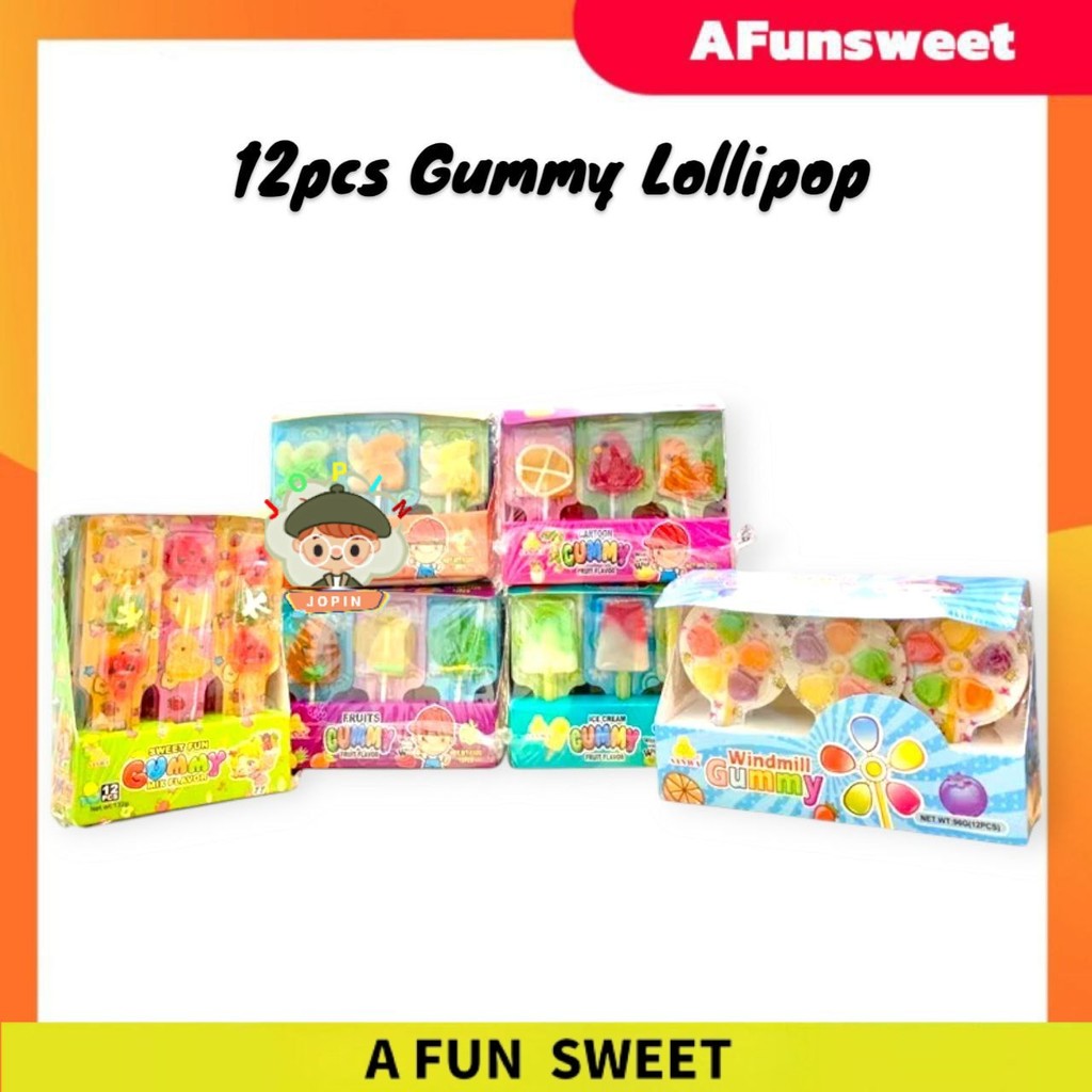 12pcs Sanwa Gummy Candy Lollipop Gula soft cartoon /windmill/ fruits ...