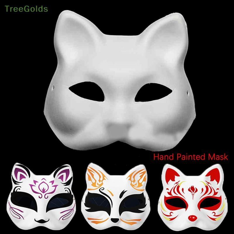 NEW Japanese Mask Half Face Hand-painted Cat Fox Mask Anime Masquerade ...