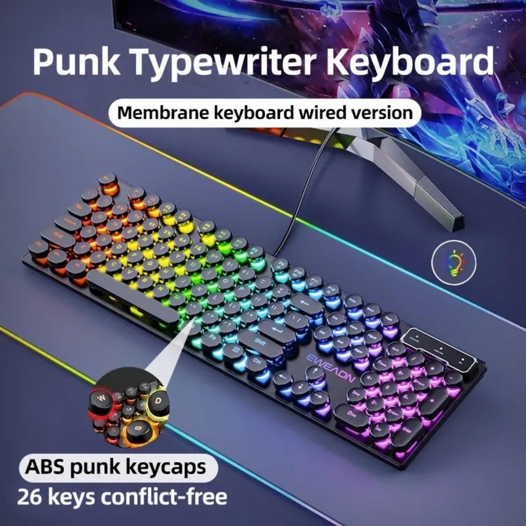 GX330 keyboard gaming 104-key Wired Retro Punk Round Keycaps with RGB ...