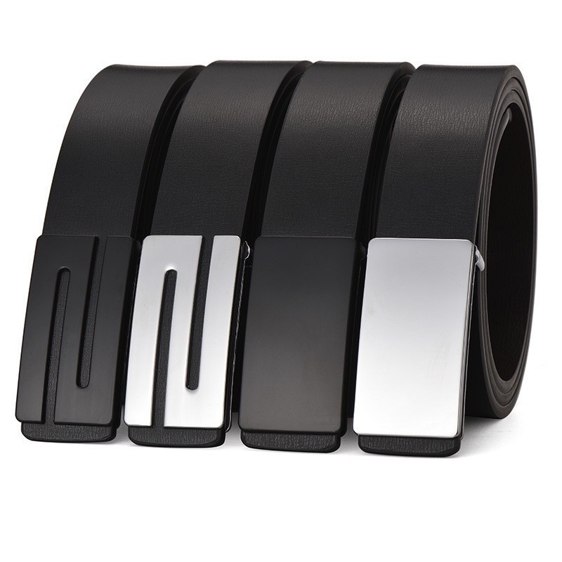New Men's Leather Belt Smooth Buckle Simple Business Youth Pants Belt ...
