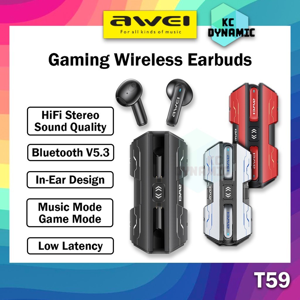 Awei T59 Gaming Wireless Earbuds Gaming Earbuds Earphone Gaming Headphone Awei Bluetooth Earbuds ...