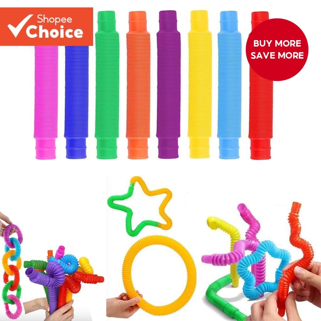 8Pcs Colorful Pop Tube Rainbow Fidget Telescopic Tube Stress Relief ...
