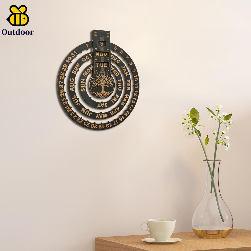 Rotating Circular Wall Calendar Interactive Wood Disc Calendar Hanging ...
