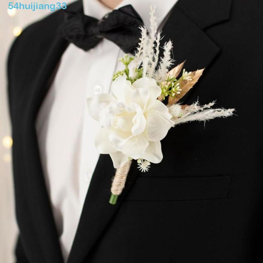 HUIJIANG Groom Rose Boutonniere, Romantic Delicate Wedding Suit Corsage ...