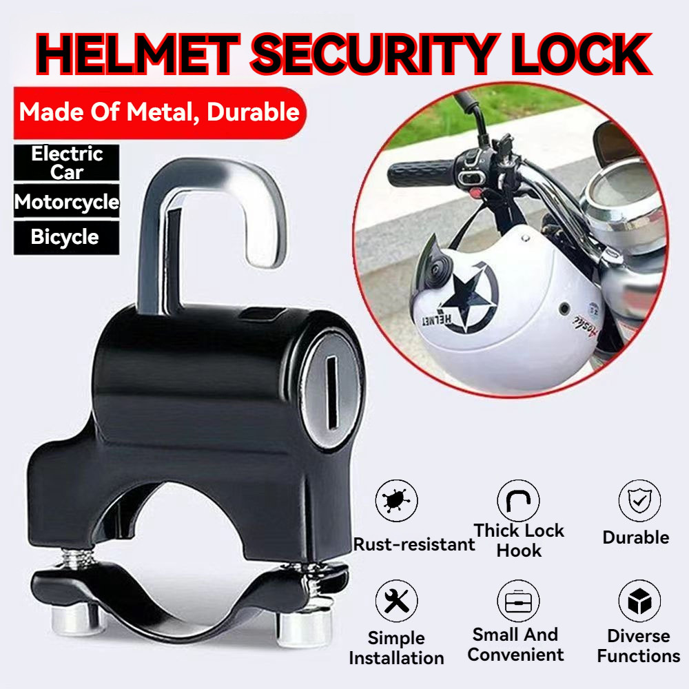 Anti-Theft Helmet Security Lock Metal Black with Set Universal ...