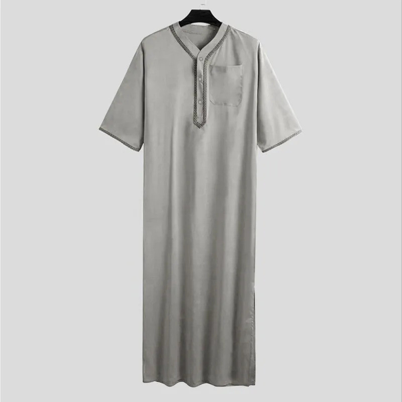 Boy's Muslim Arab Pure Color Stand Collar Thobe Design Boy's Muslim ...