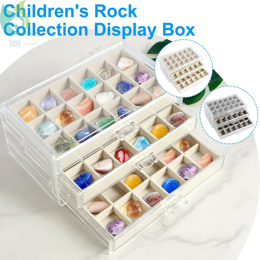 Rock Display Case 3 Drawers Rock Collection Box 54 Grids Rock ...
