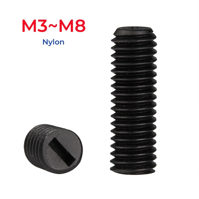 M3 M4 M5 M6 M8 Black Nylon Slotted Head Set Screw Plastic Insulation Flat Point Set Grub Bolt ...