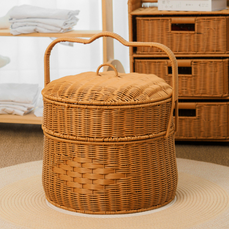 Handmade imitation rattan woven hand basket gift basket double-layer ...