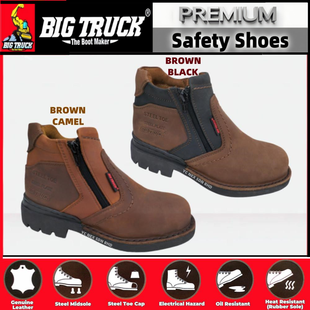Big Truck Men's Leather Safety Boots High Cut Slip On SS 8019 Kasut ...